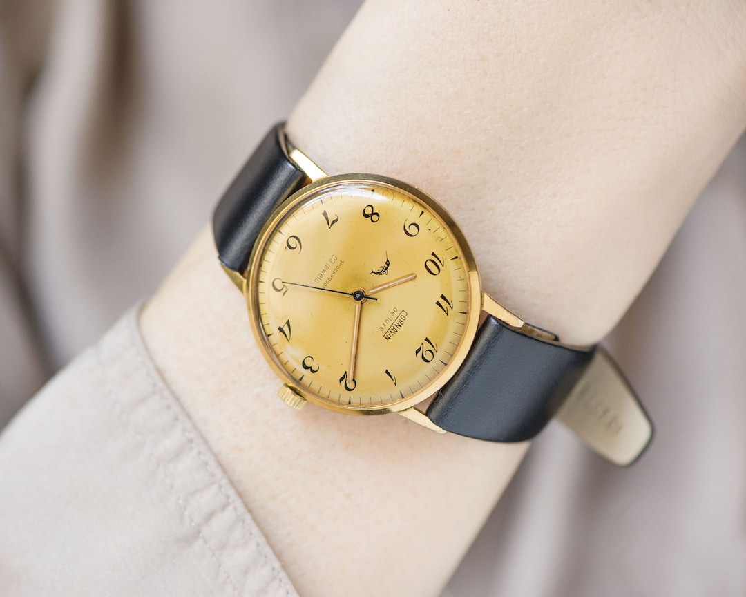 Gold Plated Unisex Watch CORNAVIN De Luxe, Vintage Slim Dress Watch ...