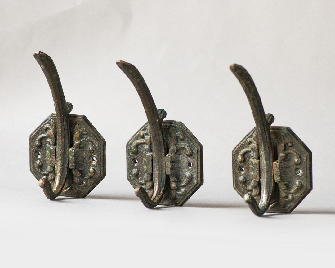Wall Hooks Set 3 Floral Ornamented, Vintage Hooks Brown Heavy ...