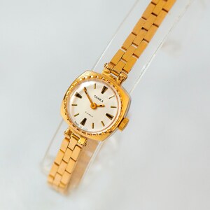 Gold Plated Cocktail Watch for Women Sunburst Case, Retro Women Watch Seagull Tiy Square Case ...