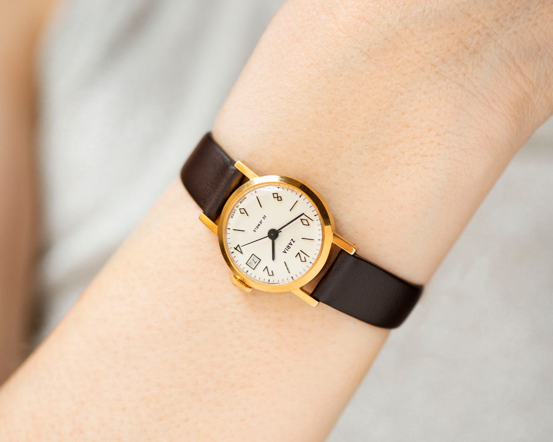 New Old Stock Women Watch Dawn With Date Window, Vintage Gold Plated ...