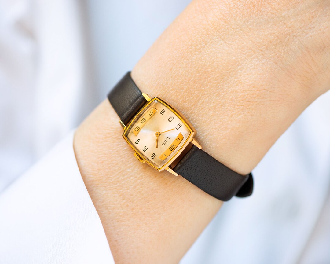 Gold Plated Women Watch Square Vintage Ray, Limited Edition Wristwatch ...