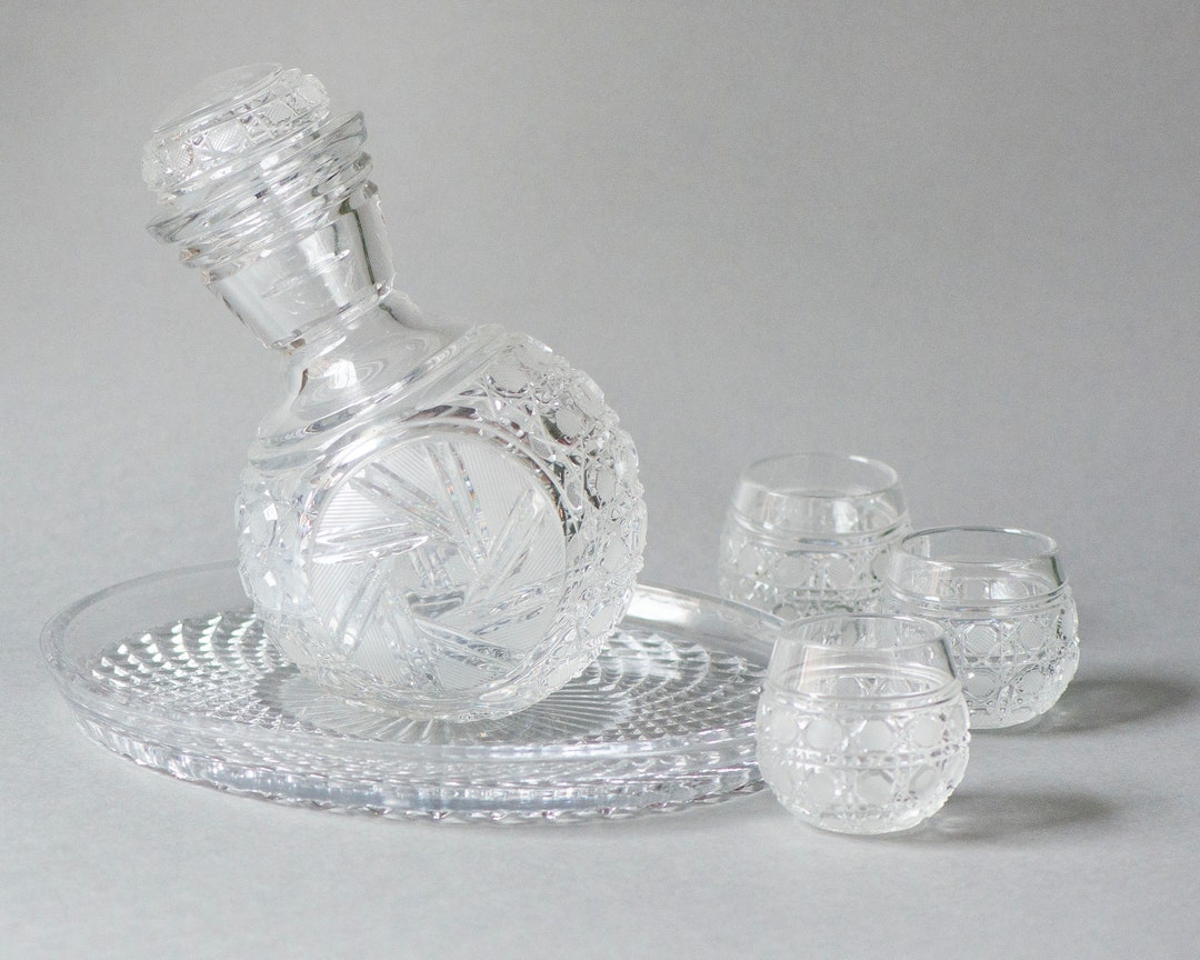 Vintage Ball Shape Decanter Set Cut Cane Buzz Patterns Crystal, Drink ...