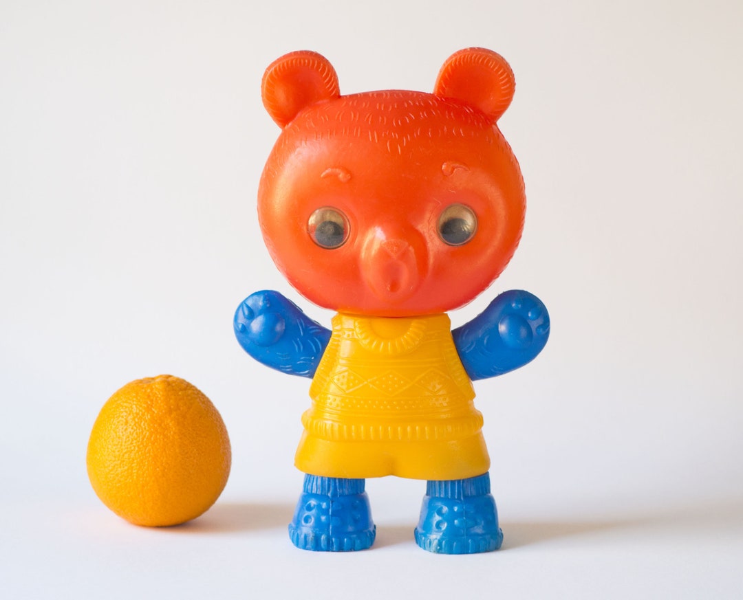 Vintage Plastic Bear Toy Big, Eye Rolling Bear Red Yellow Blue Moving ...