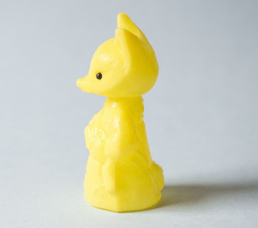 Yellow Fox Toy, Vintage Plastic Fox, Small Fox Holding Bird, Toy Moving ...