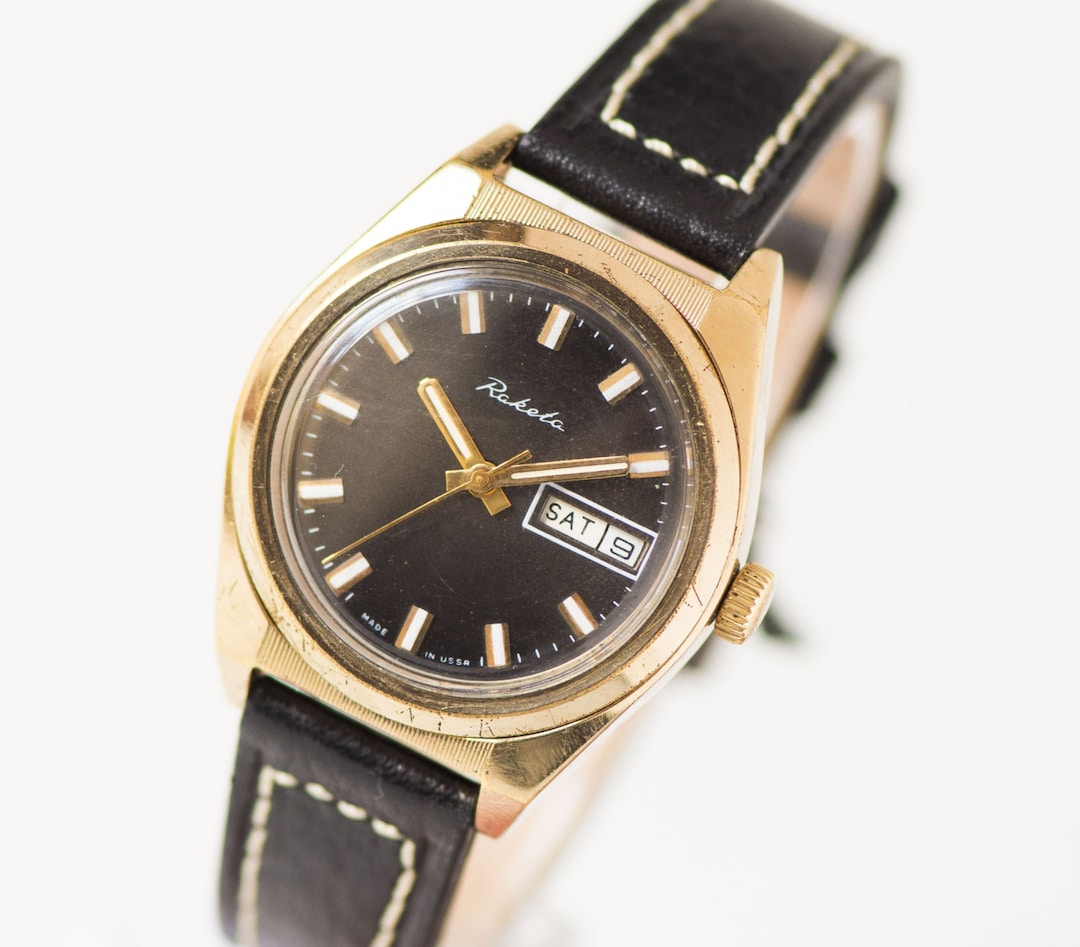 Modern Men's Watch Rocket, Gold Plated Watch Chunky, Black Shade Face ...