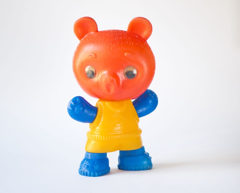 Vintage Plastic Bear Toy Big Eye Rolling Bear Red Yellow Blue - Etsy