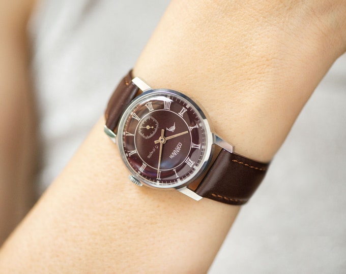 Unused Dark Burgundy Wristwatch CORNAVIN, Unisex Watch Minimalist Watch ...