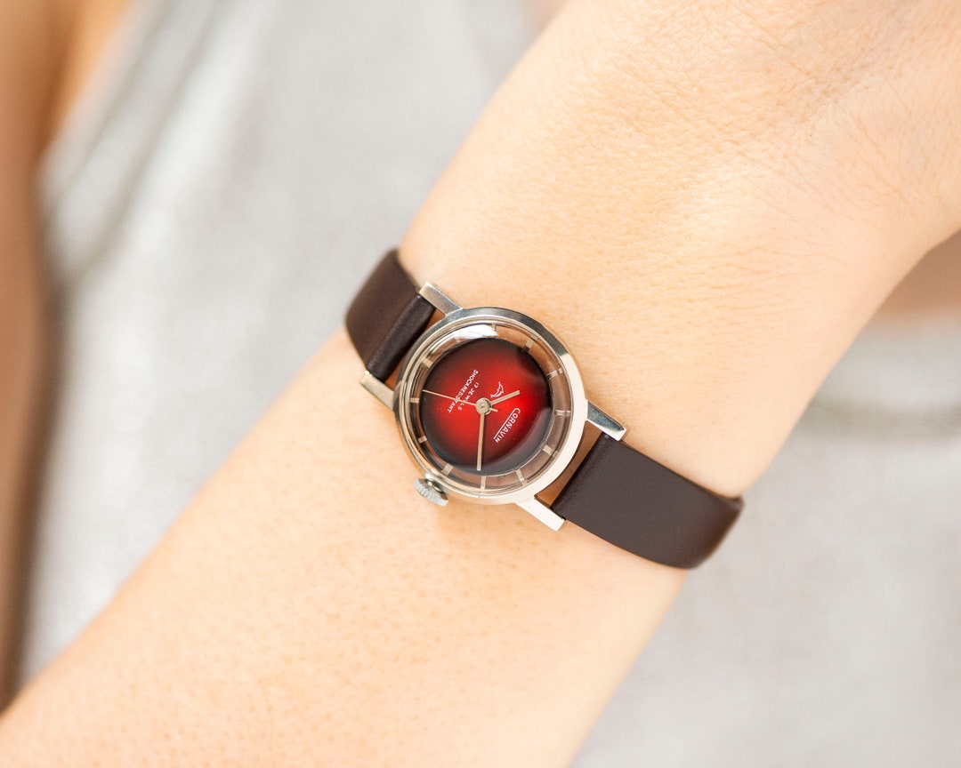 New Old Stock Skeleton Watch for Women Cornavin Vintage, Burgundy Red ...