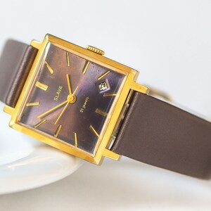 Square Unisex Watch Chocolate Brown Glory, Gold Plated Watch for Women ...