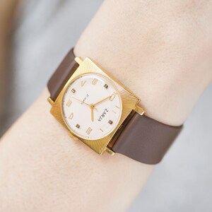 Unisex Square Watch Sunburst Case Dawn, Gold Plated Tomboy Watch ...