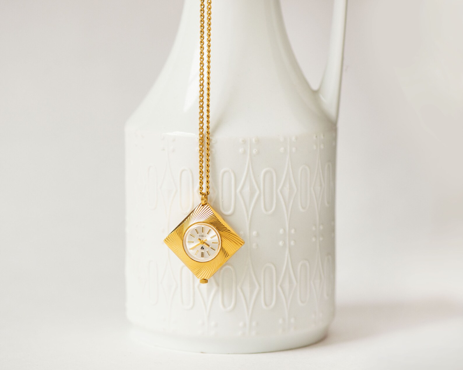 Rhombus Watch Necklace for Women Vintage Gold Plated Pendant - Etsy