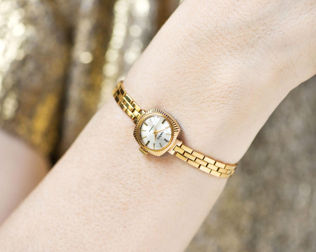 Women Cocktail Watch Gold Plated Square Seagull, Elegant Bracelet Evening Watch Sunburst Vintage ...