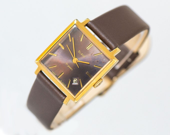 Men Classic Watch Square Rectangular Black Leather Strap Roman Numeral ...
