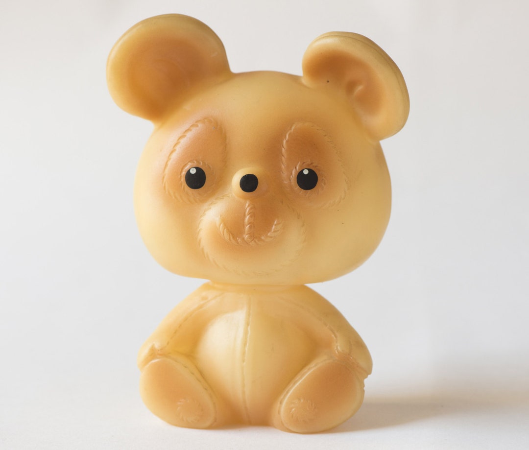 Vintage Bear Toy, Rubber Bear Beige, Baby Bear Rubber Toy, Moving Neck ...
