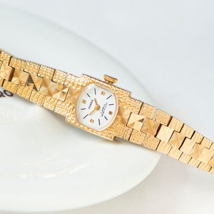 Gold Plated Cocktail Watch for Women Seagull, Vintage Ladies Watch for Parties White Dial Posh ...