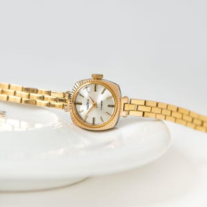 Women Cocktail Watch Gold Plated Square Seagull, Elegant Bracelet Evening Watch Sunburst Vintage ...
