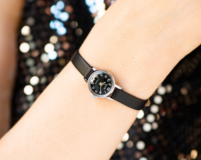 Black Micro Watch for Women Vintage Unused Dawn, Small Lady Watch ...