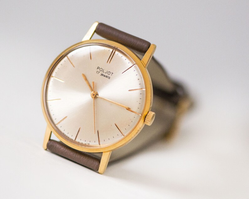 Mens Wrist Watch Gold Plated POLJOT \ Flight, Vintage Dress Watch ...