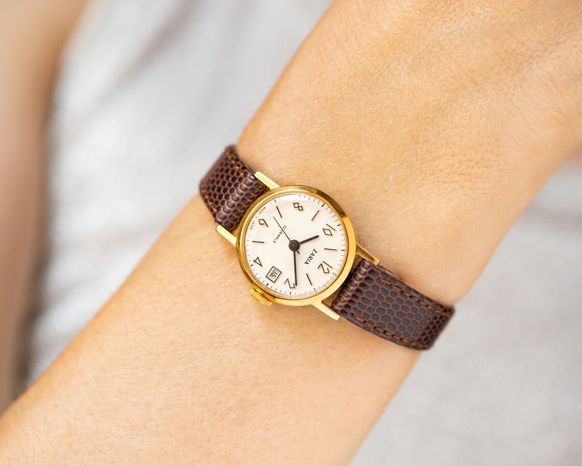 Retro Dial Women Watch Dawn With Date Window, Vintage Gold Plated Watch ...
