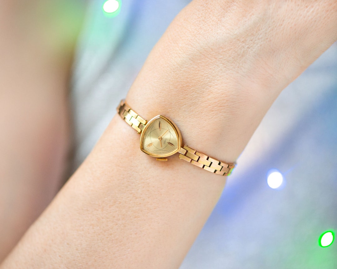Cocktail Watch Women Triangle Dial Ray, Super Rare Gold Plated Lady ...