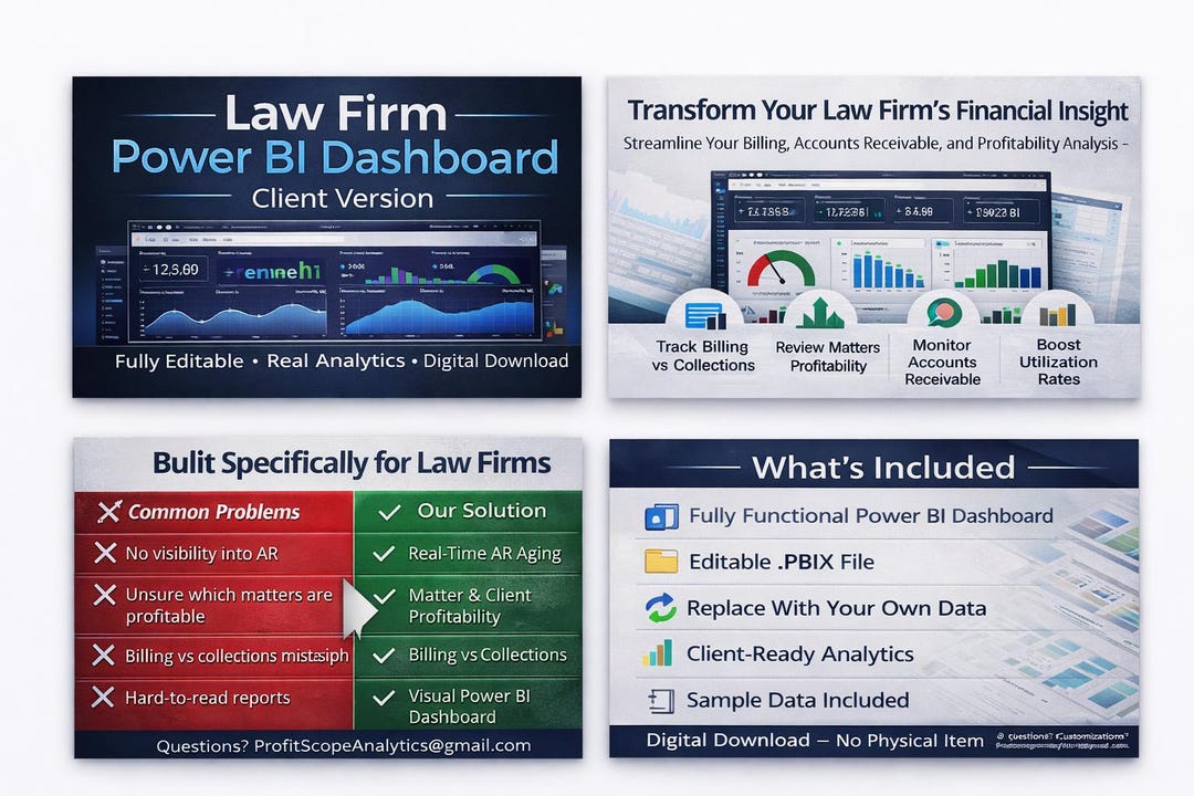 Law Firm Financial Dashboard | Power BI Client Version for Billing, AR ...
