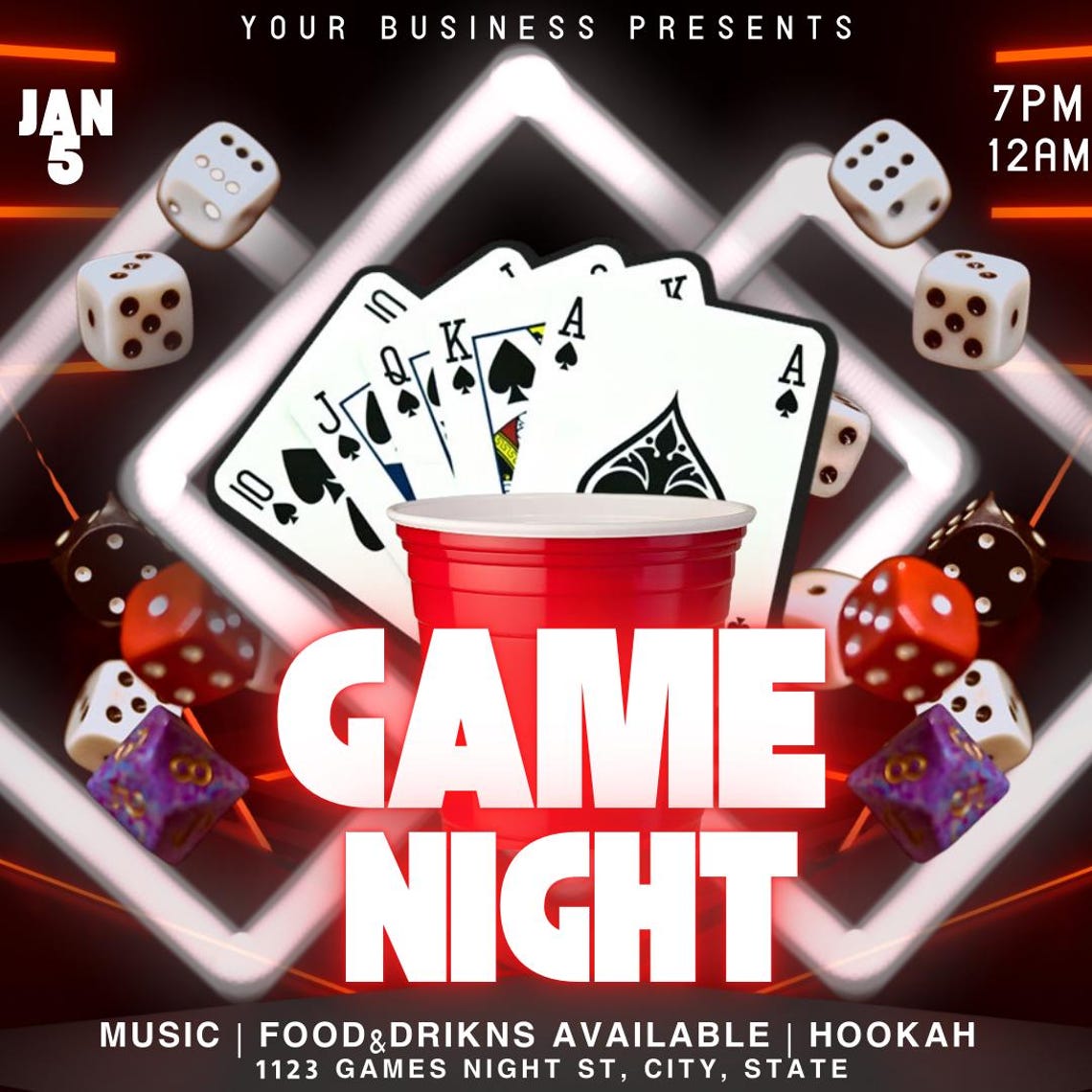 Game Night Party Flyer, Editable Canva Template (social Media ...