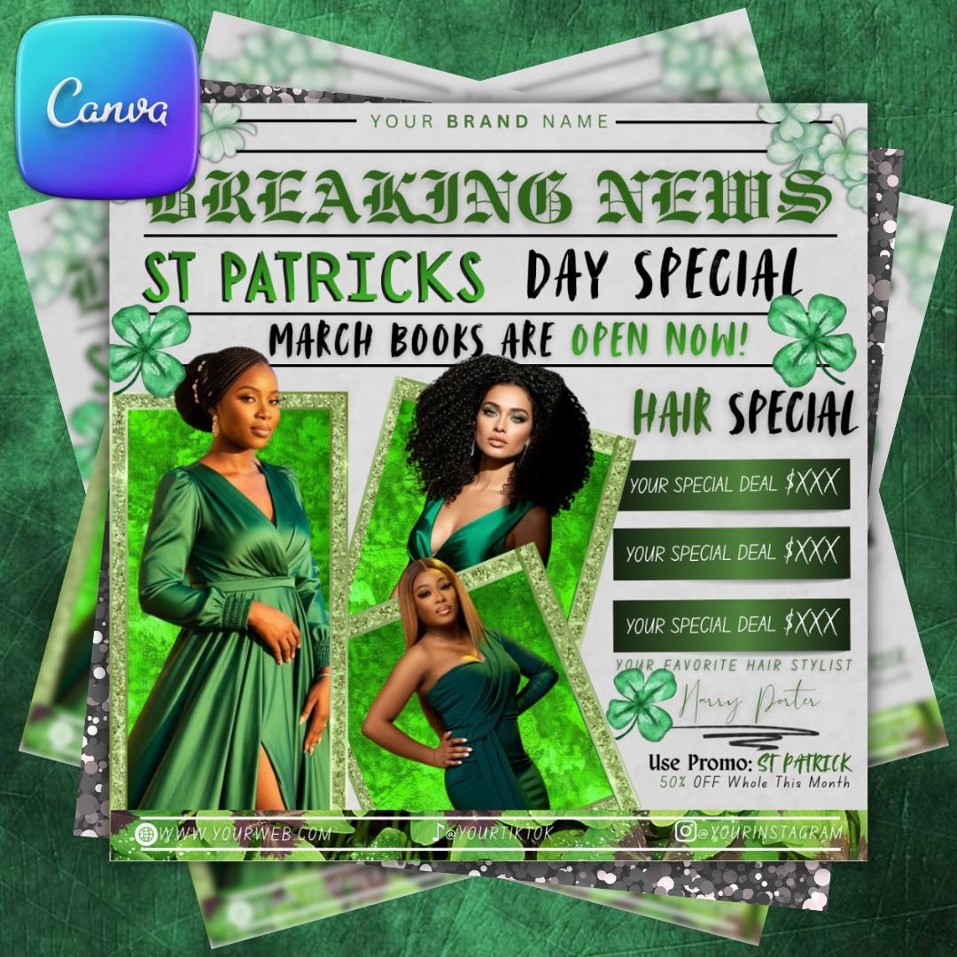 St. Patrick’s Day Beauty Flyer Template | March Booking Promo | MUA ...