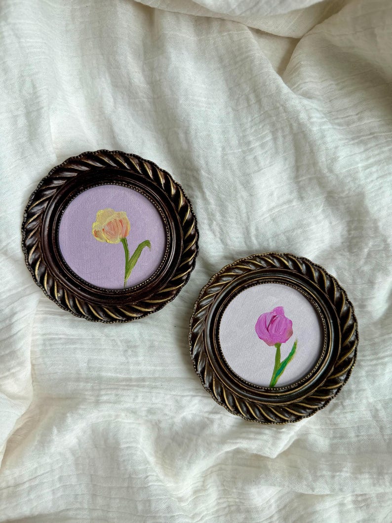 Mini Oil Painting Set, Original Handmade Tulips, 4x4 Framed - Etsy