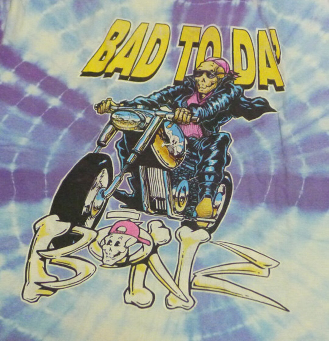 Vintage 80s Bad to Da Bonz Tie Dye Motorcycle Shirt, Skull Skeleton ...
