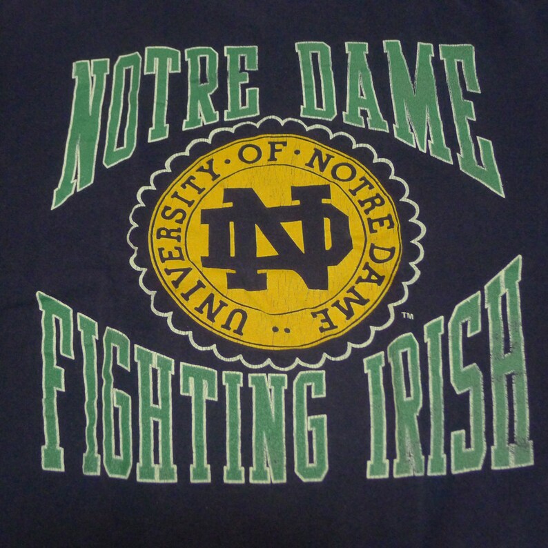 Vintage 90s University of Notre Dame Fighting Irish NCAA Logo 7 Blue T ...