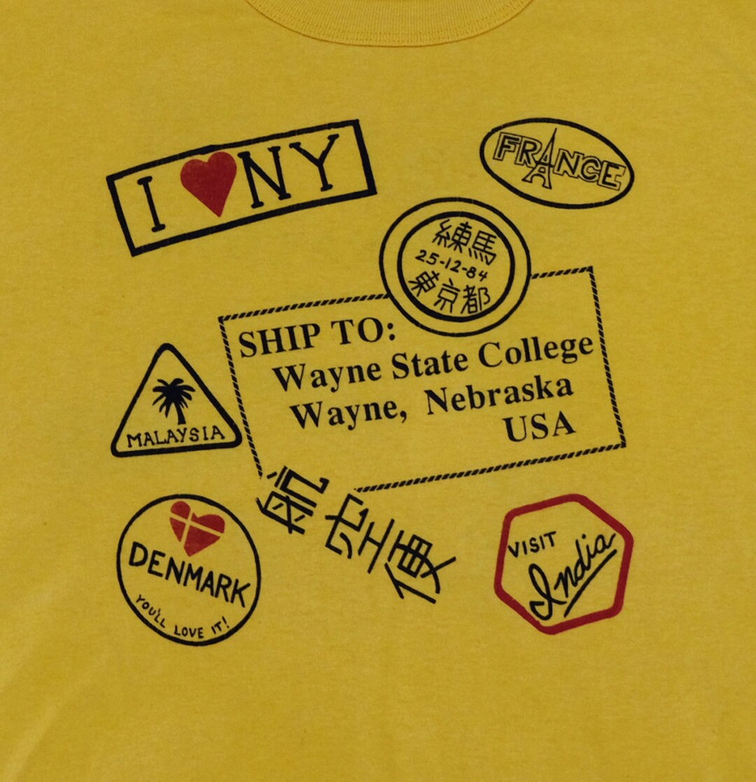 Vintage 80s Travel Postal Stamps International Club Yellow T-shirt - Etsy