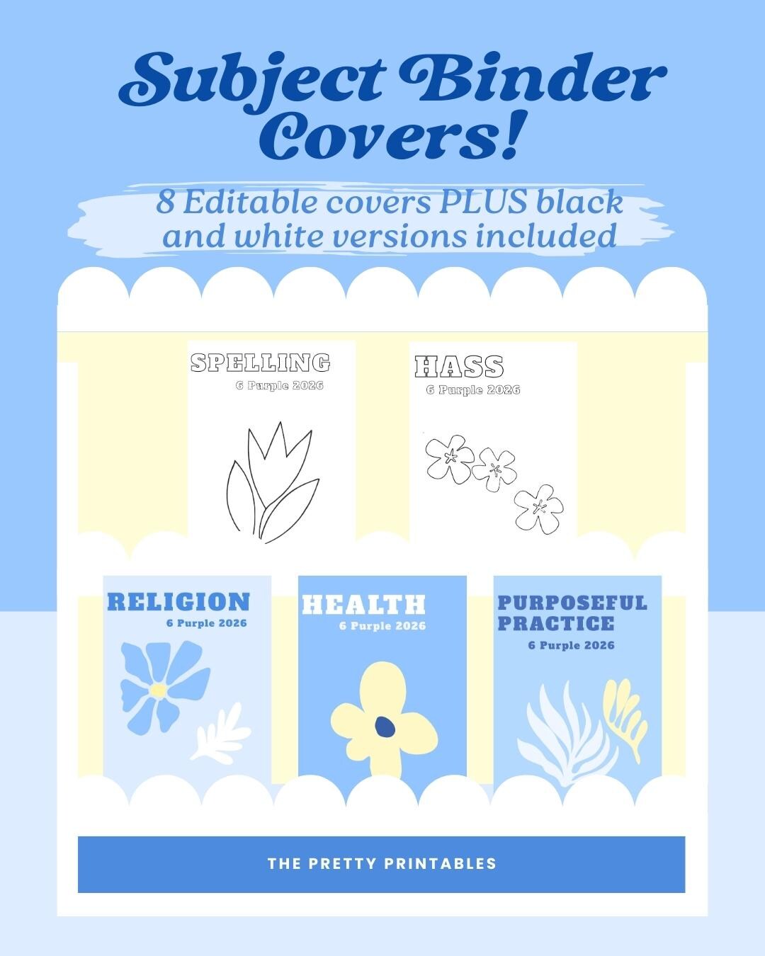 Editable Minimalist Subject Book Covers | Citrus Blue Decor| Instant ...