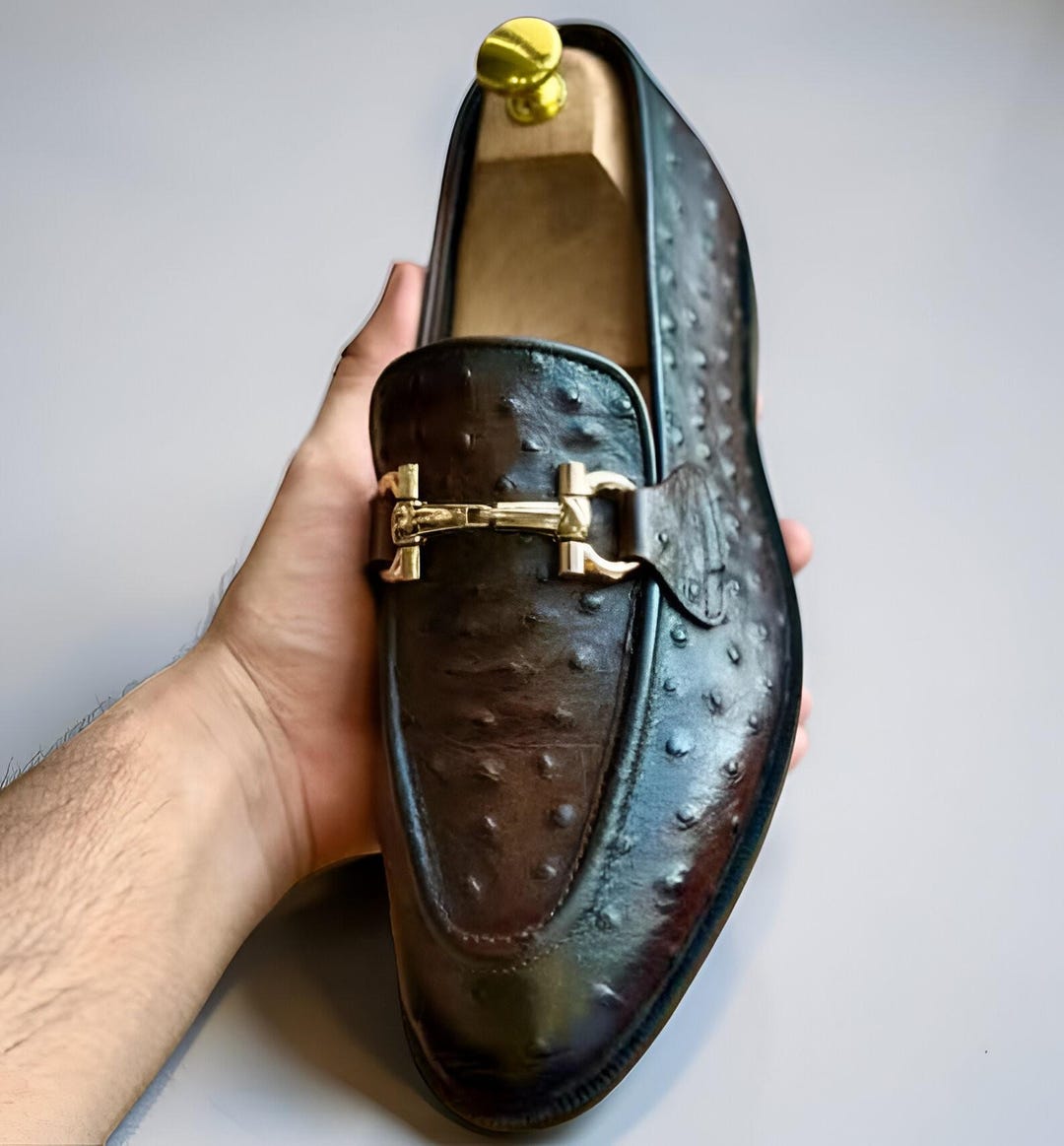 Handmade Ostrich Skin Penny Loafers: Exotic Two-tone Leather Dress ...