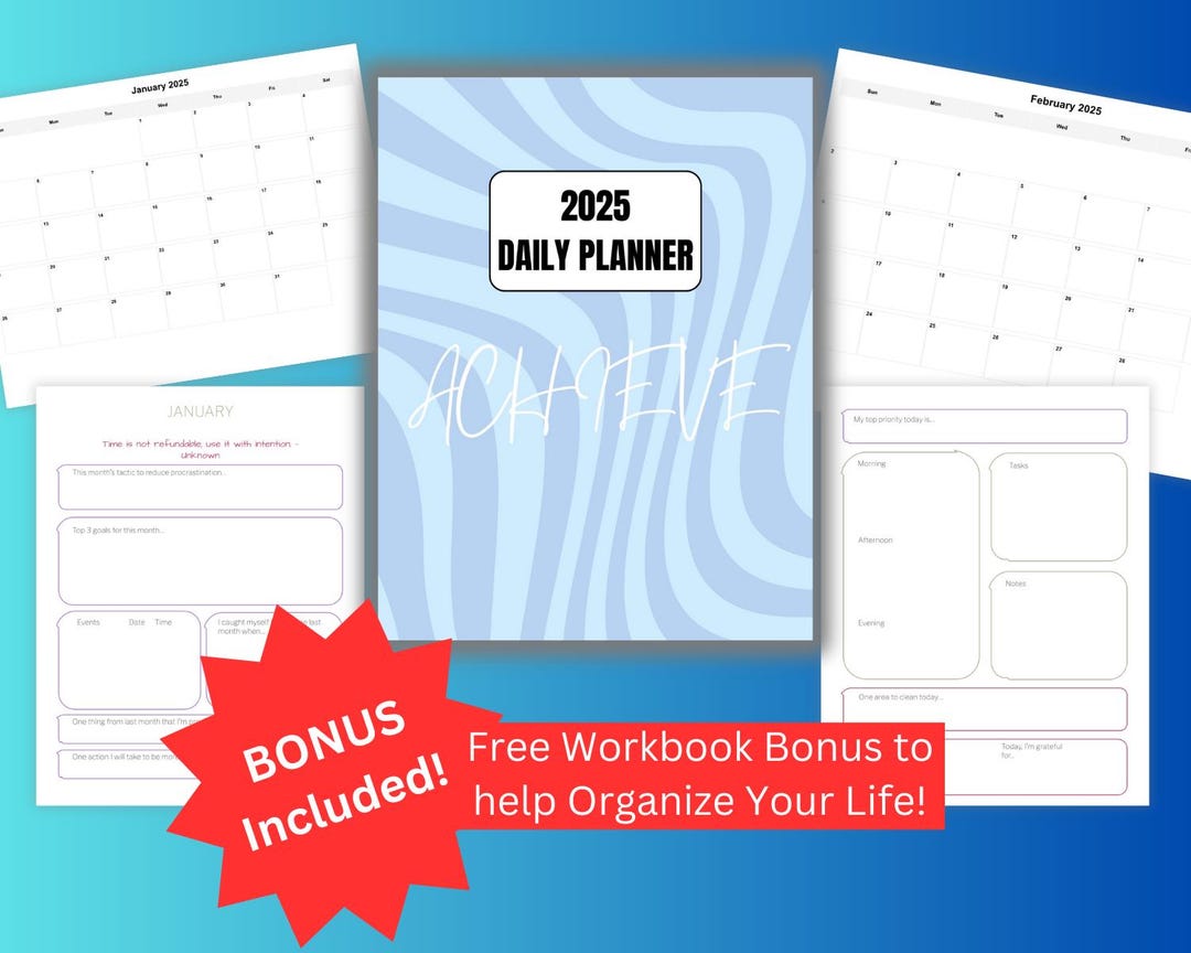 365 Day Planner Printable - Achieve Theme - 390 Page PDF Download ...
