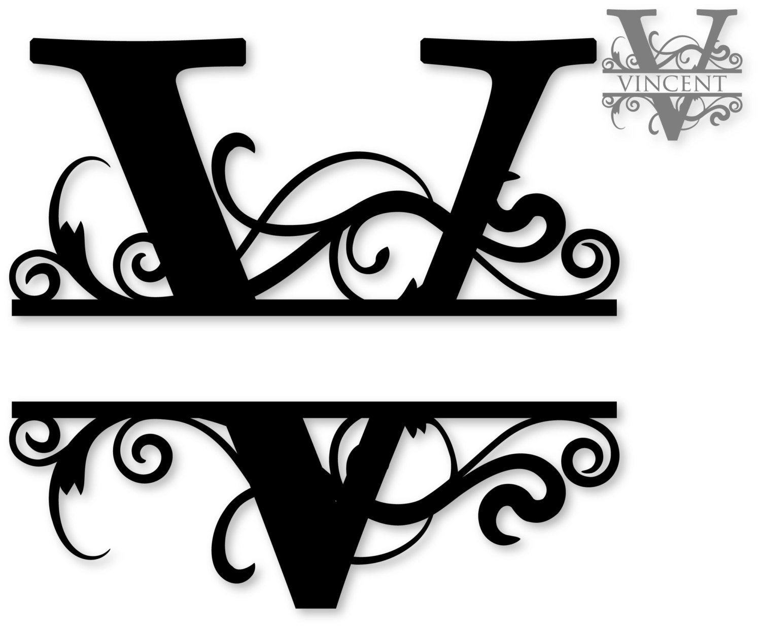 Flourished Split Monogram V - Etsy