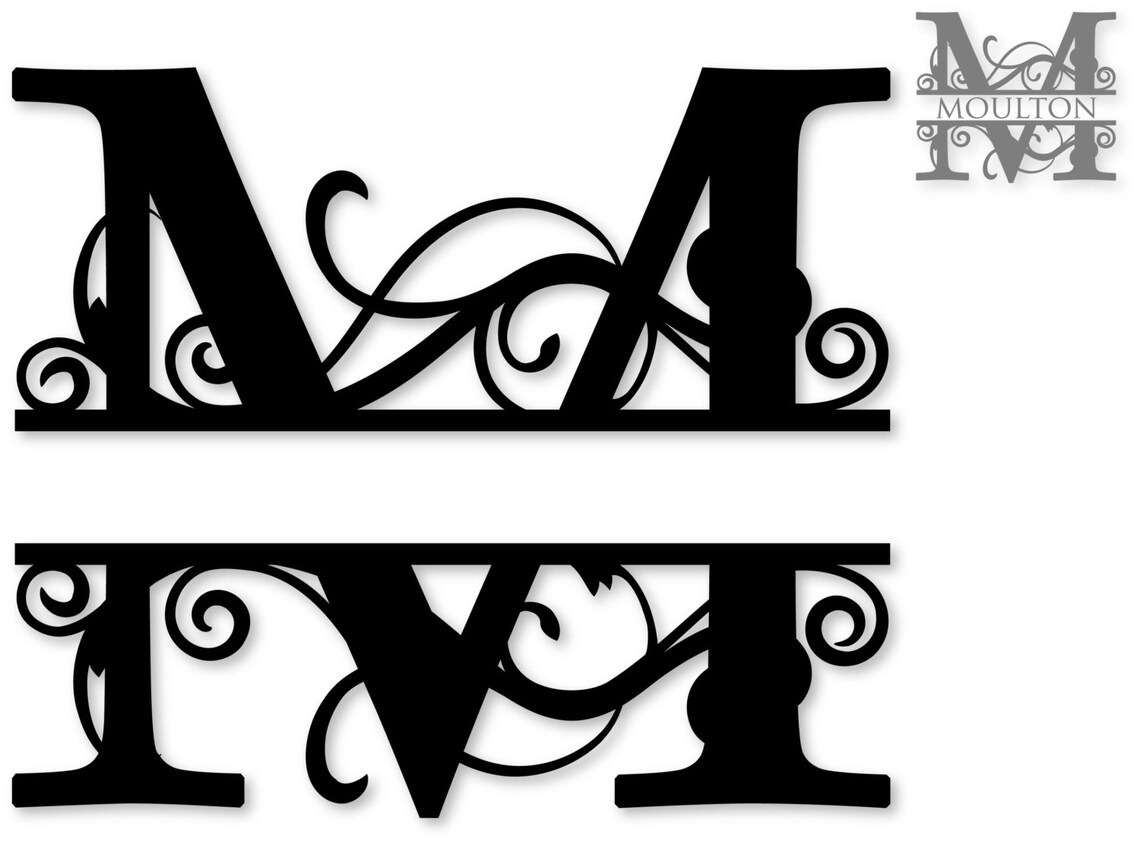 Flourished Split Monogram SVG M | Etsy