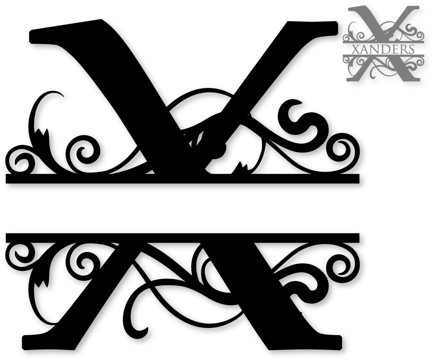 Flourished Split Monogram X - Etsy
