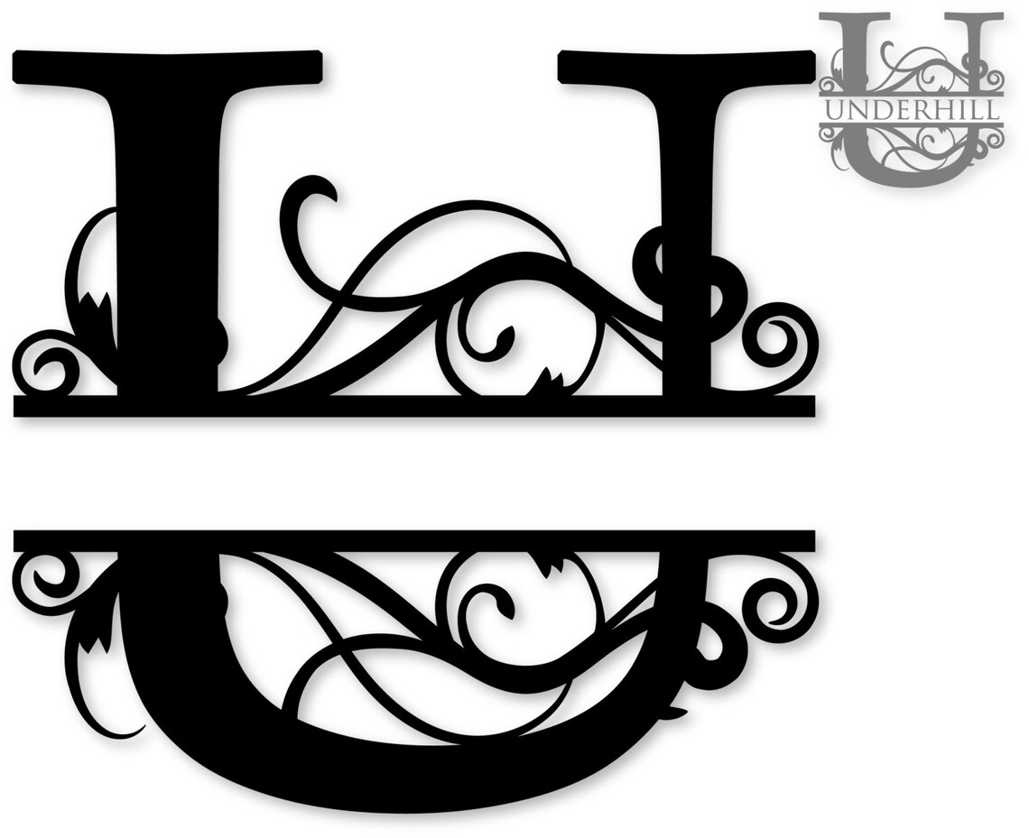 Flourished Split Monogram U - Etsy