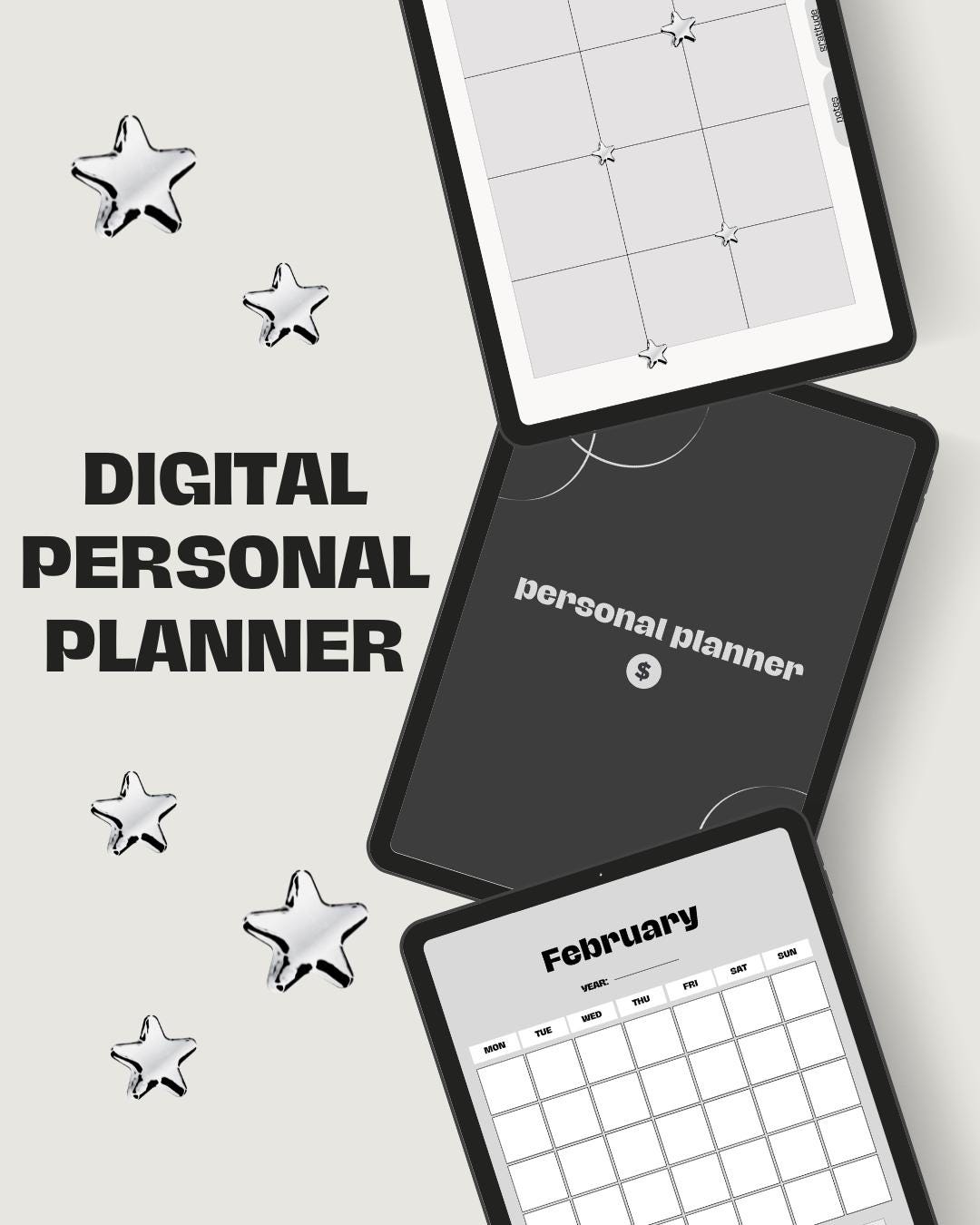 Cool Grey Digital Personal Planner | Life, Work & Wellness - Etsy
