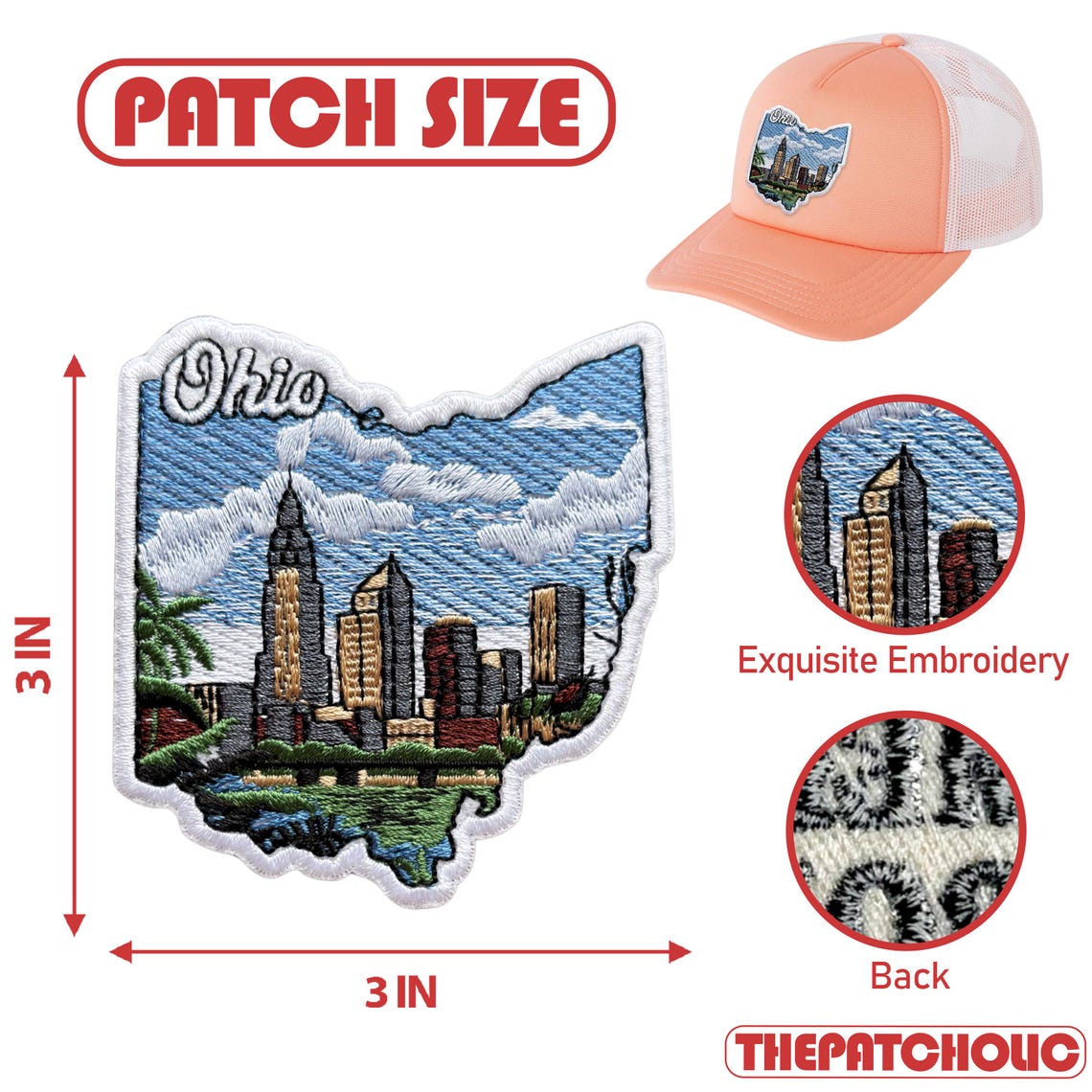 Ohio State Map Nature 3" Embroidery Travel Patch, Iron On/sew on Fabric ...