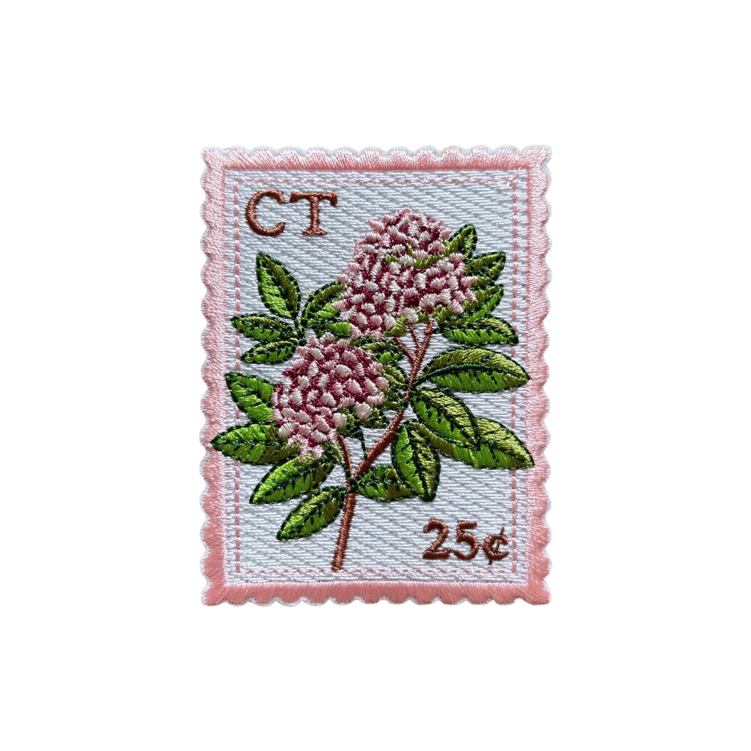 Connecticut Mountain Laurel State Flower Vintage Stamp 3" Embroidery ...