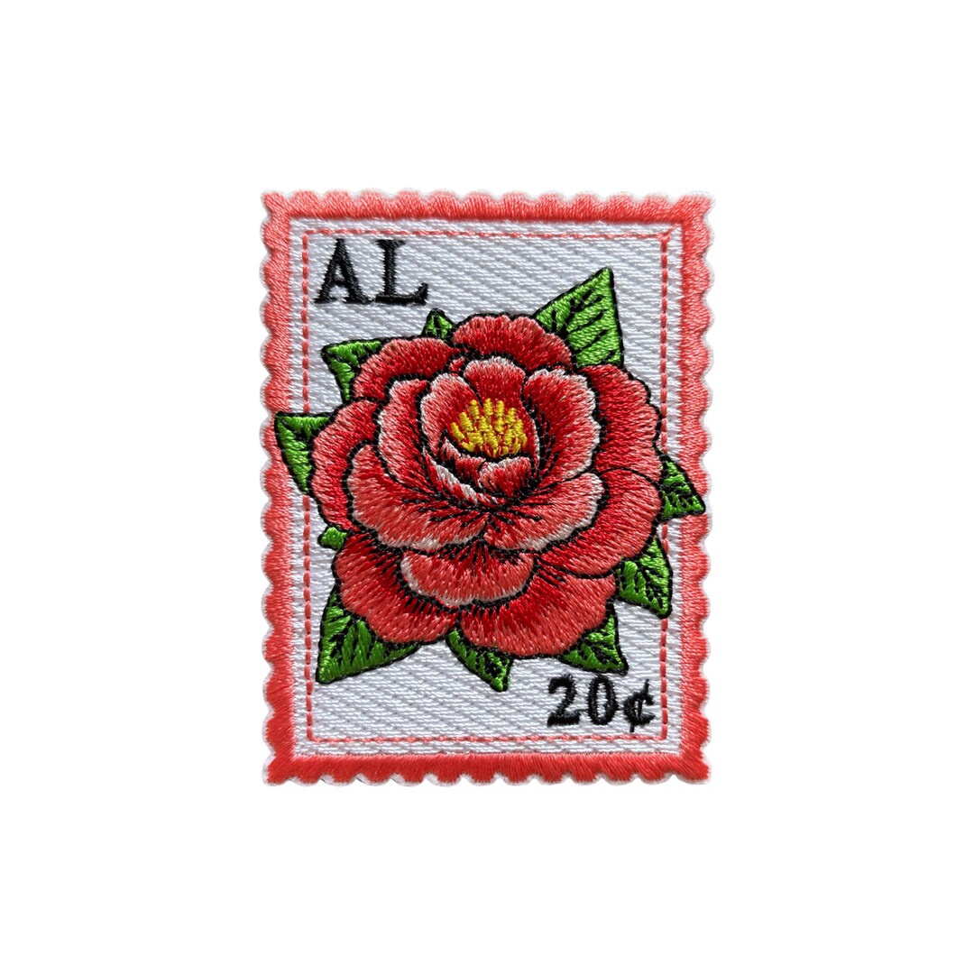 Alabama Camellia State Flower Vintage Stamp 3" Embroidery Travel Patch ...