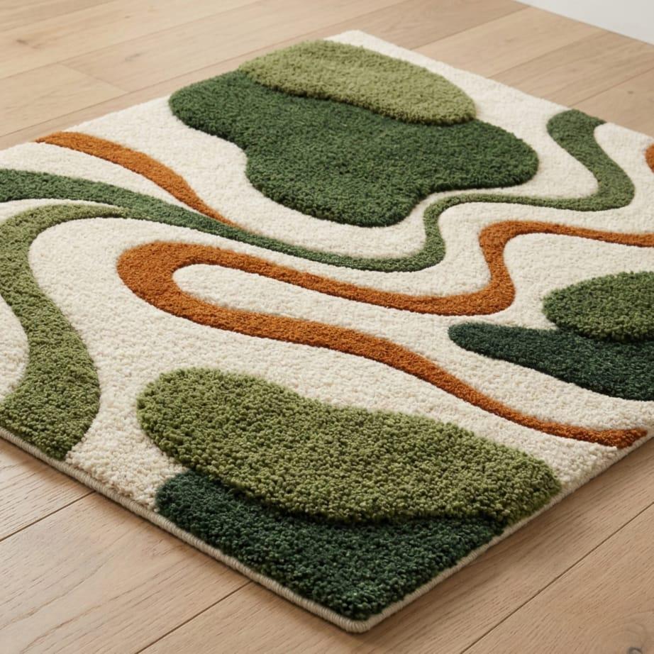 Luxury Handmade Tufted Rug – Olive Green Wave Pattern Carpet – Modern ...