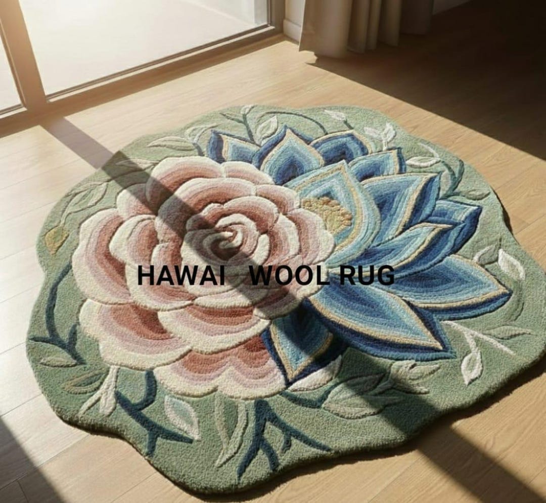 Hand Tufted Wool Floral Rug – 3D Lotus Flower Carpet, Luxury Botanical ...