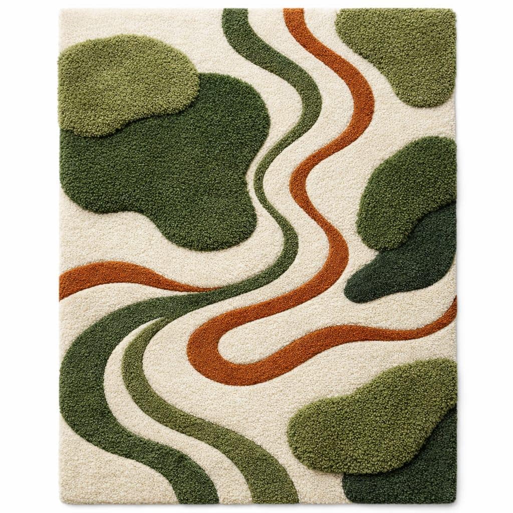 Luxury Handmade Tufted Rug – Olive Green Wave Pattern Carpet – Modern ...