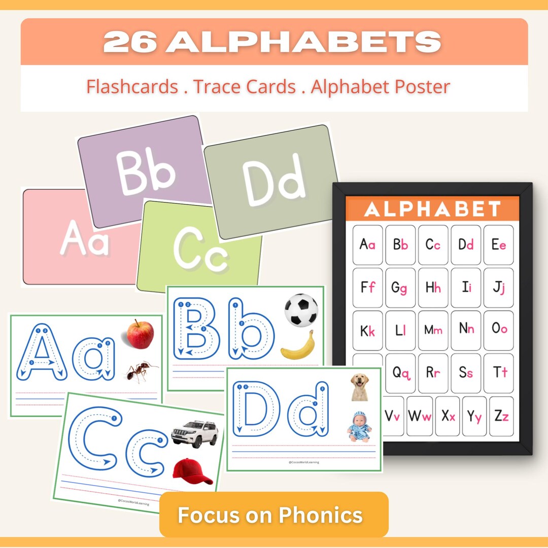 Alphabet Flash Cards - Phonics Trace Cards - Poster | Uppercase ...