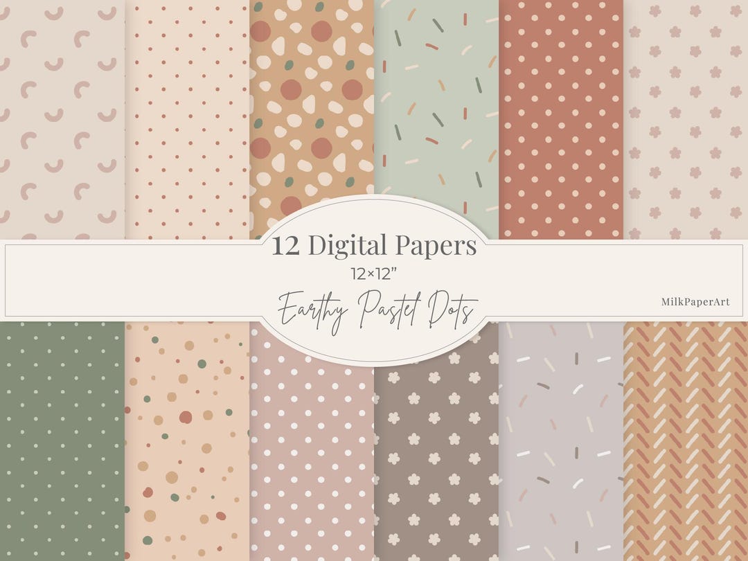 Minimal Earthy Pastel Dots Digital Paper Set (12 Pcs) | Printable ...