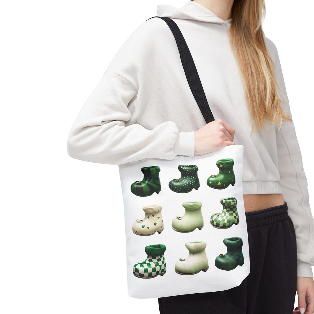 Green Boot Pattern Tote Bag | Checker & Polka Dot Design - Etsy