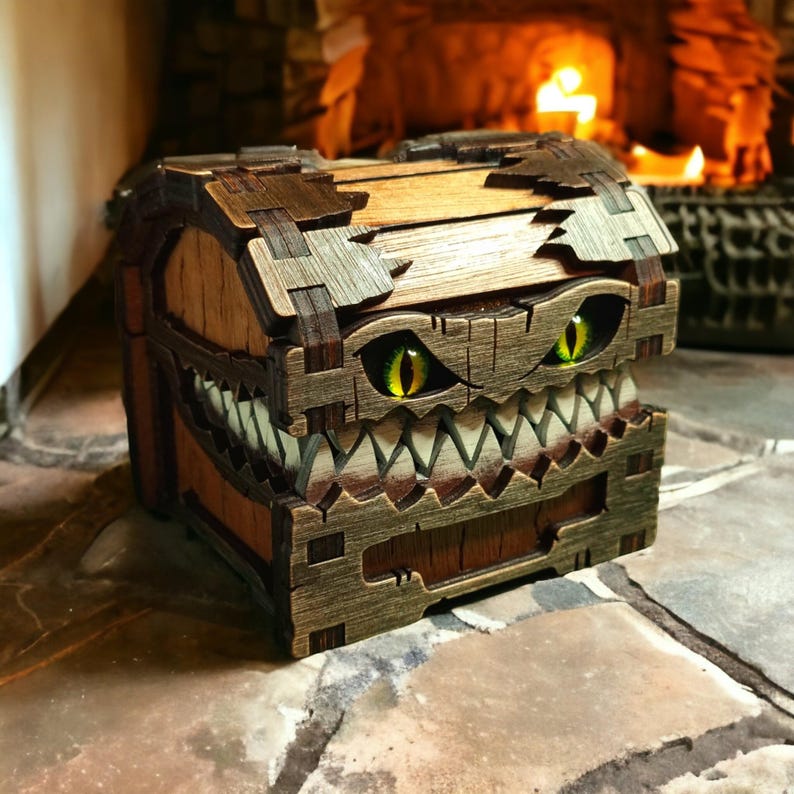 Handcrafted Mimic Dice Box | D&D Dice Chest With Velvet Interior | RPG ...