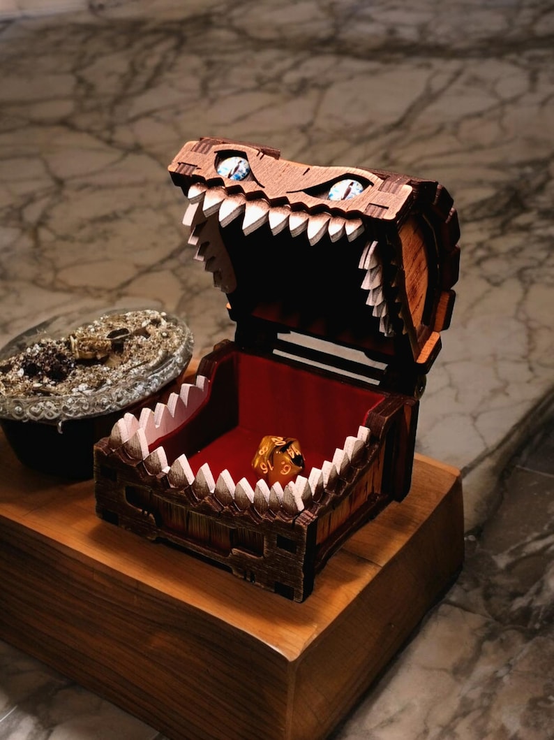 Handcrafted Mimic Dice Box | D&D Dice Chest With Velvet Interior | RPG ...